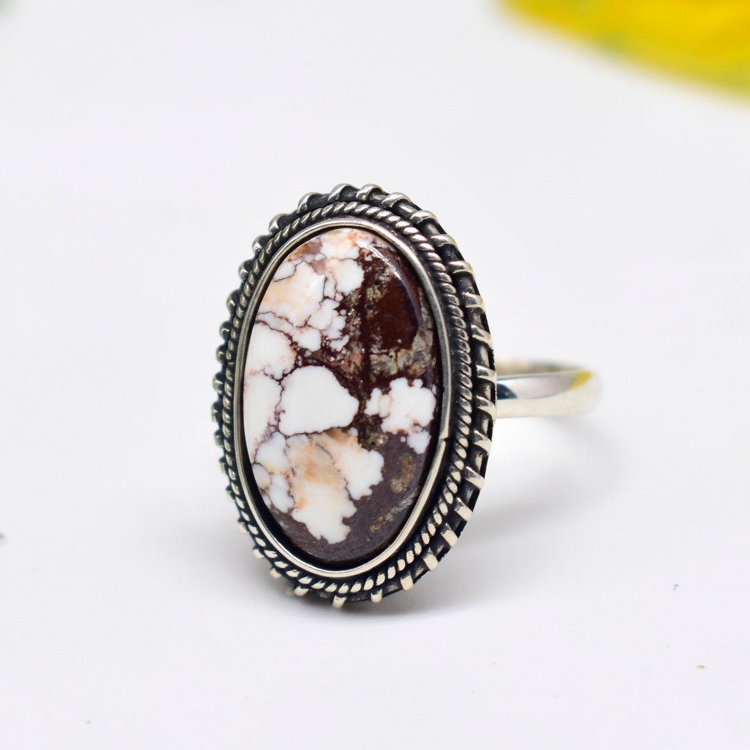 Boho American Wild Horse Magnesite Ring, Handmade Gemstone Ring, Oval ...