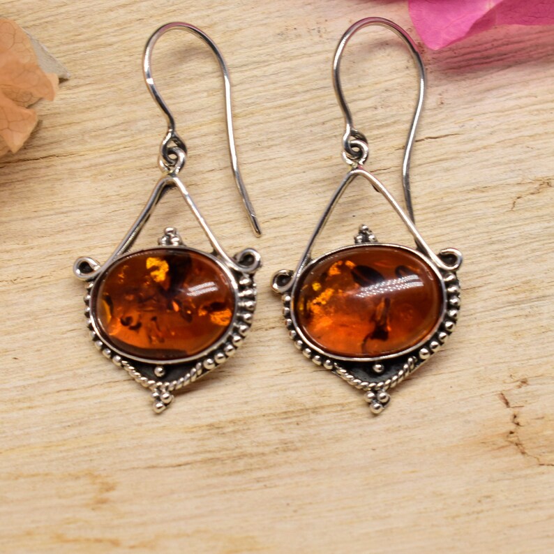 Baltic Amber Earrings, Teardrop Dangle Earrings, Dainty Elegant ...