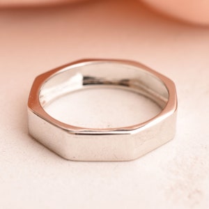 Octagon Shape Silver Ring, Alternating Wedding Sterling Silver Band ...