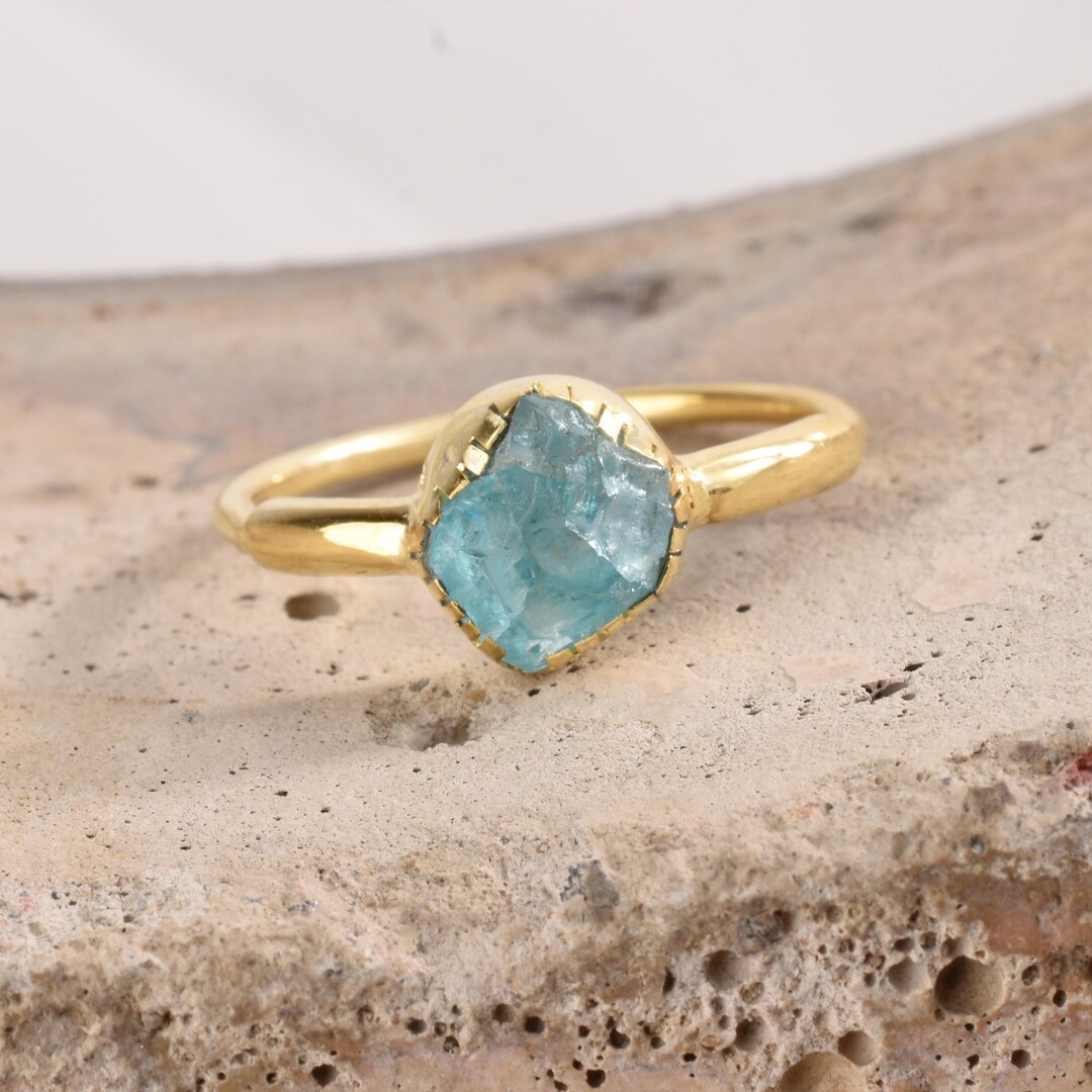 Rough Apatite Blue Gemstone Ring, 18k Gold Filled in 925 Sterling ...
