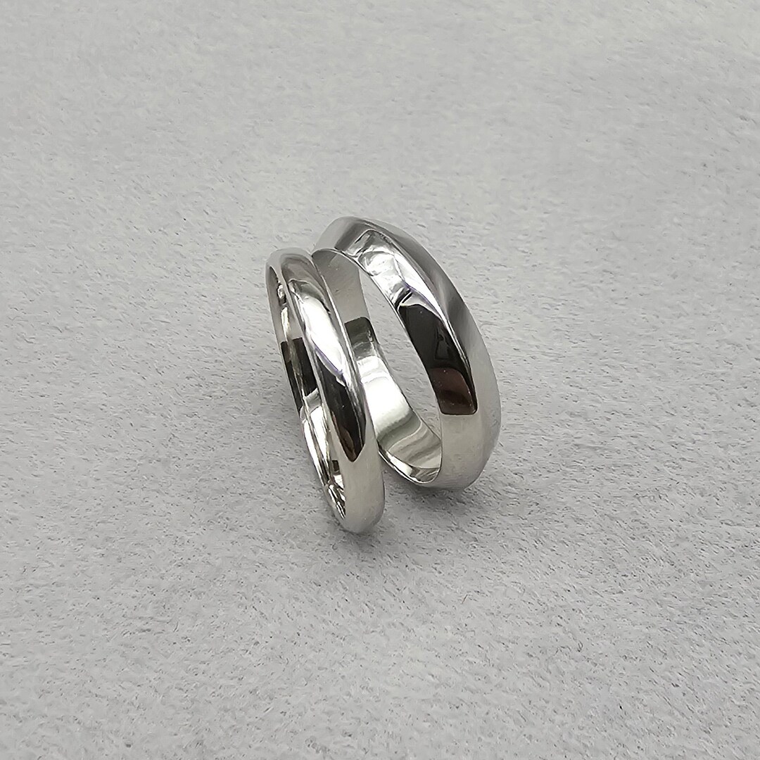 Sterling Silver Double Interlocked Ring, Two Silver Band Ring ...