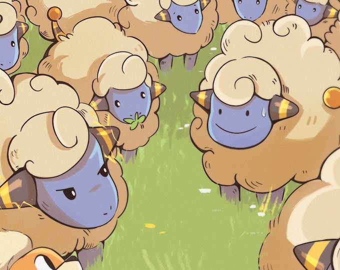 The Odd Sheep- Mareep Prints, Growlithe, Ditto, Landscape Pokemon Print ...