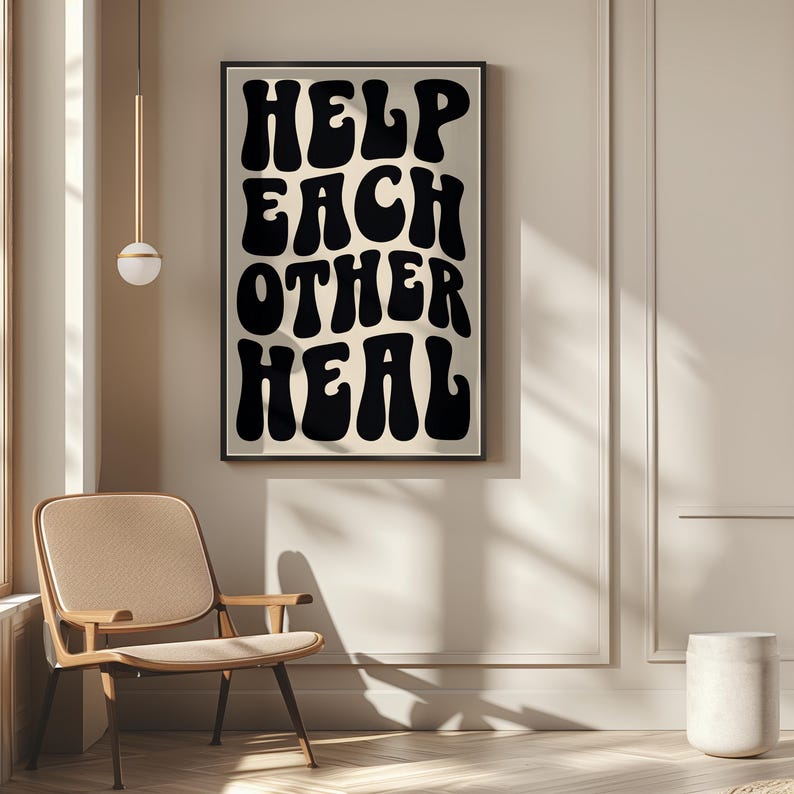 Retro Inspired Typography - 'help Each Other Heal' Quote Wall Art ...