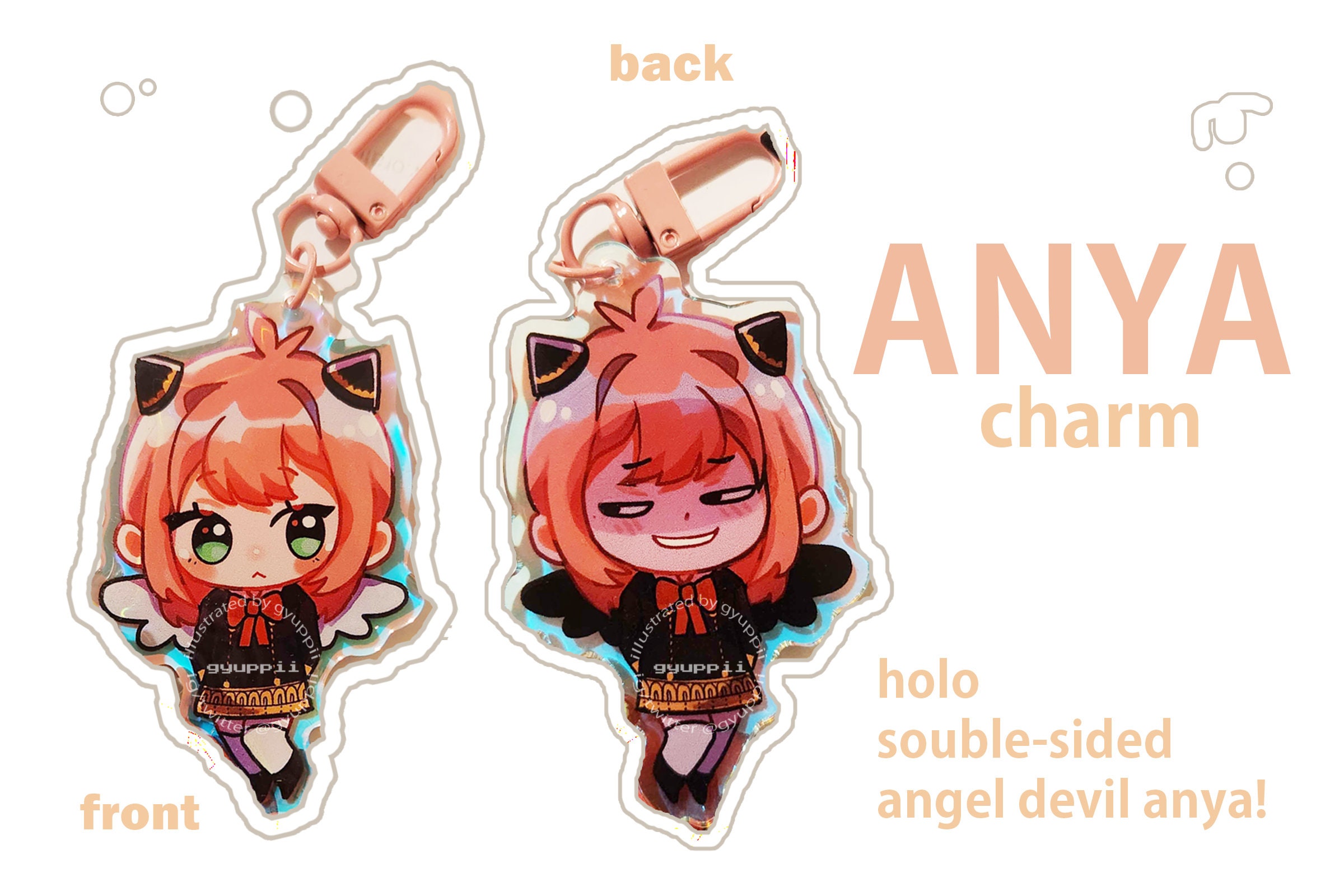 Anya Spy Family Double Sided Angel Devil Charm Keychain Pink - Etsy
