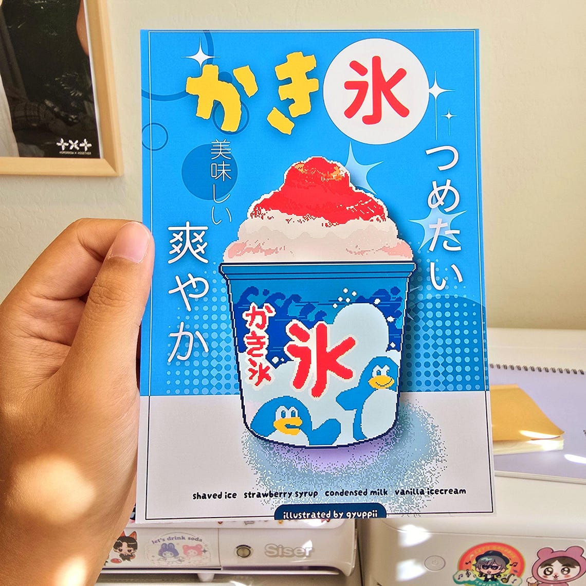 Original Gyuppiimart Konbini Pixel Art Prints 5x7 Melon Soda Omurice ...