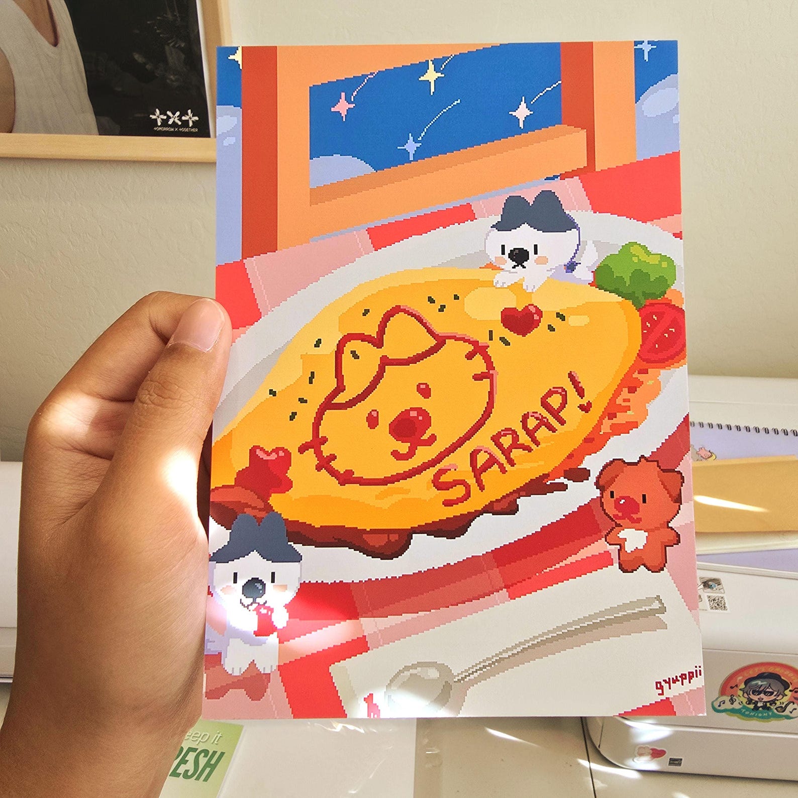 Original Gyuppiimart Konbini Pixel Art Prints 5x7 Melon Soda Omurice ...