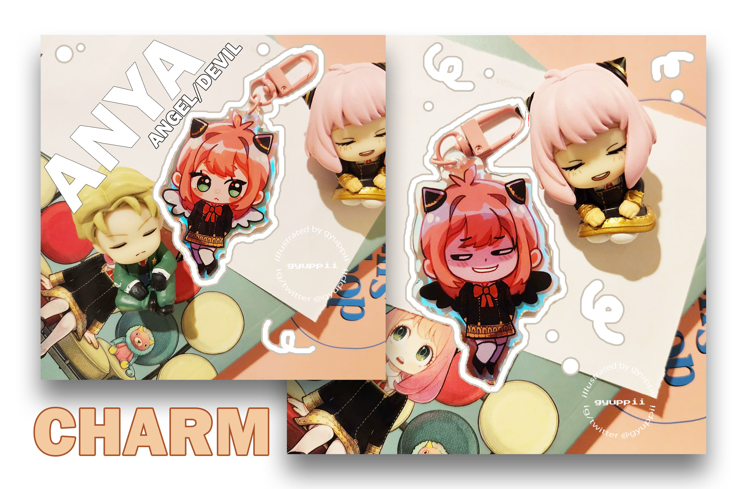 Anya Spy Family Double Sided Angel Devil Charm Keychain Pink - Etsy