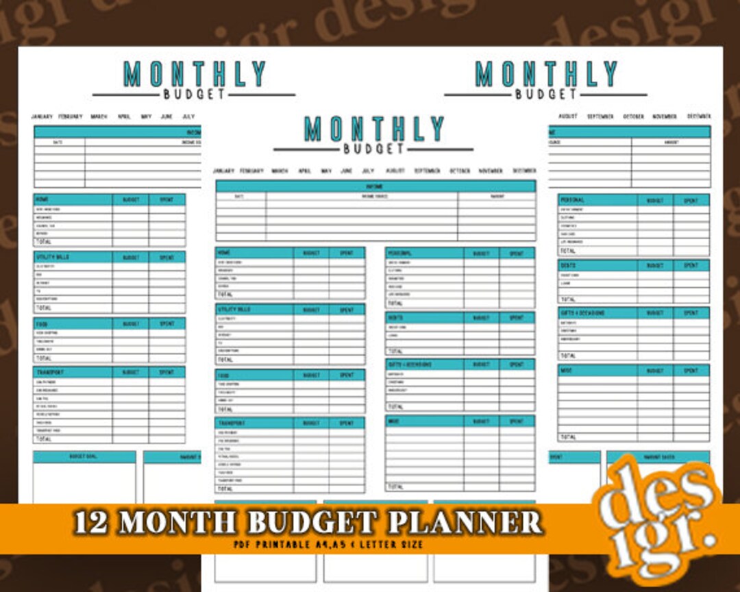 Blue Monthly Budget Planner Printable, Finance Money Tracker, Spending ...