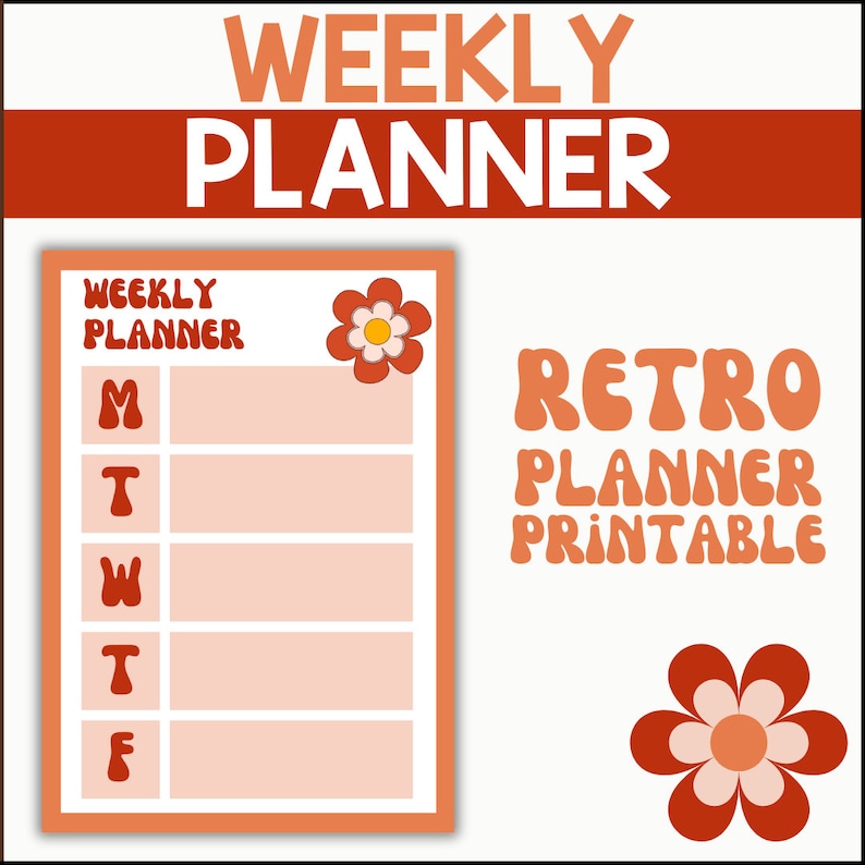 Retro Weekly Planner Template, Groovy Retro Planner, Weekly Schedule ...