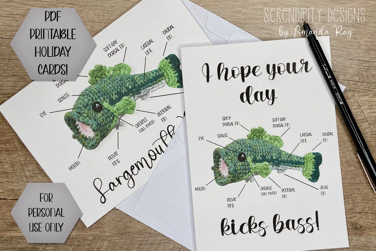 Largemouth Bass PDF Printable Greeting Card Arserendipitydesigns - Etsy