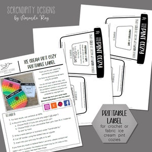 PDF Ice Cream Pint Cozy Label Tag Printable Arserendipitydesigns - Etsy