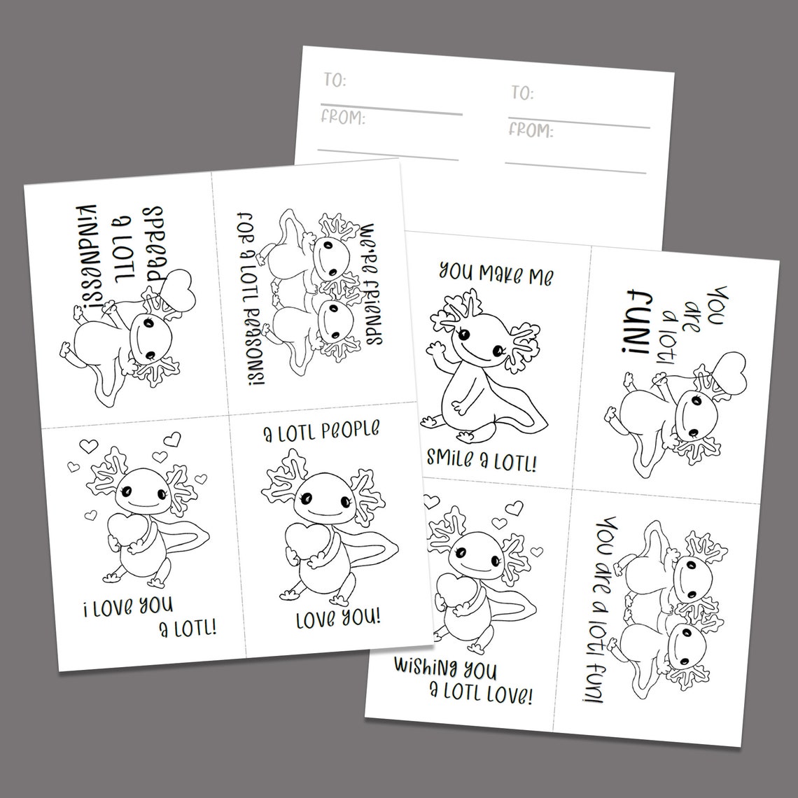 Axolotl Printable Coloring Valentine's Day Card - Etsy