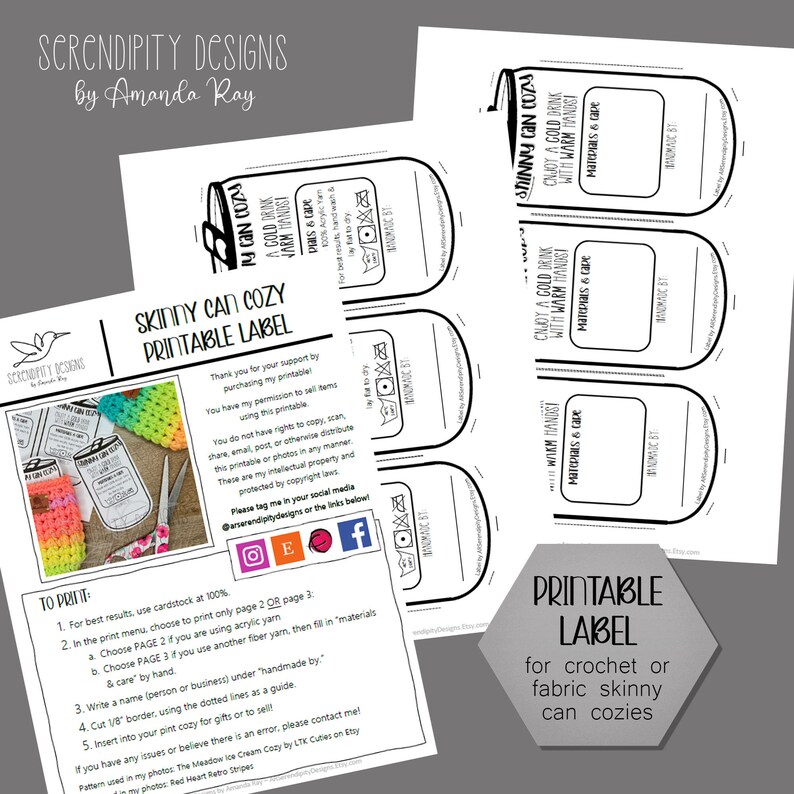 PDF Skinny Can Cozy Label Tag Printable Arserendipitydesigns - Etsy