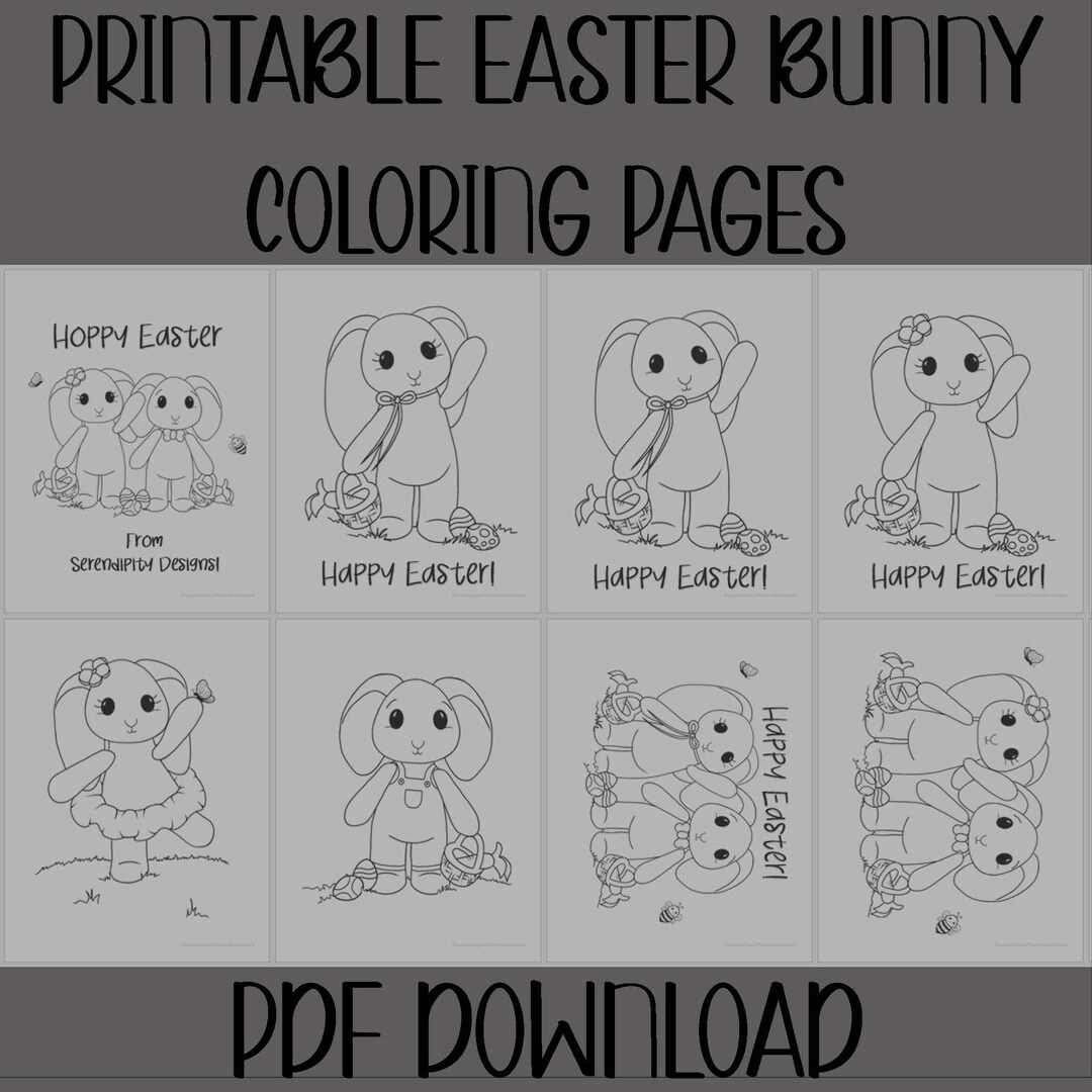 Easter Bunny Coloring Pages Printable Download - Etsy