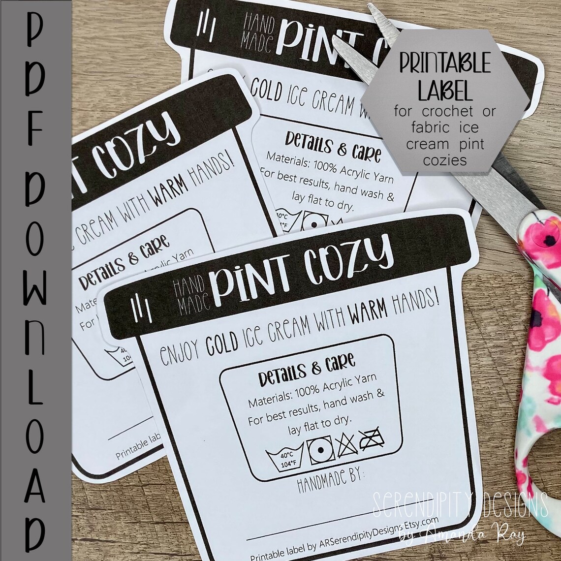 PDF Ice Cream Pint Cozy Label Tag Printable Arserendipitydesigns - Etsy