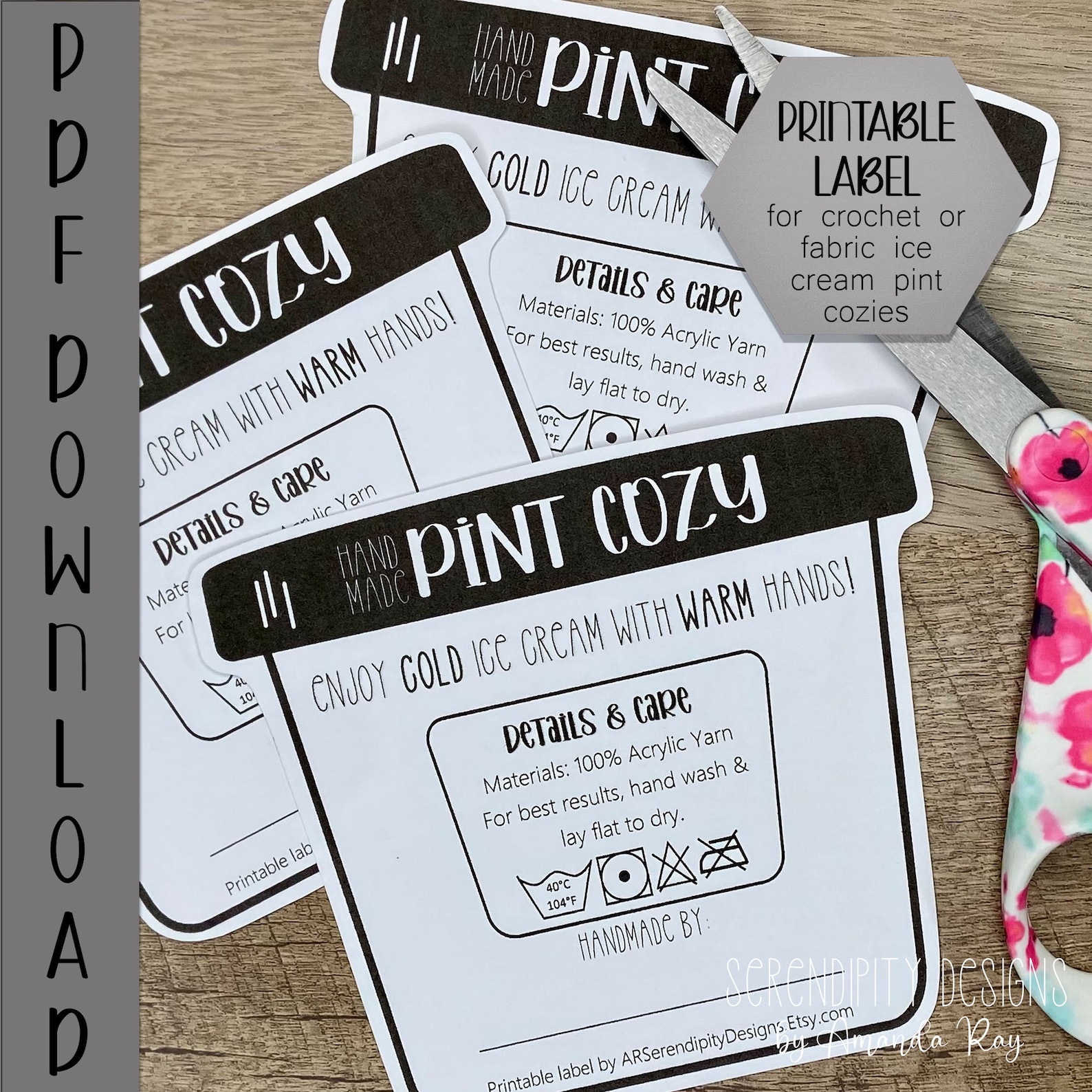 PDF Ice Cream Pint Cozy Label Tag Printable Arserendipitydesigns - Etsy