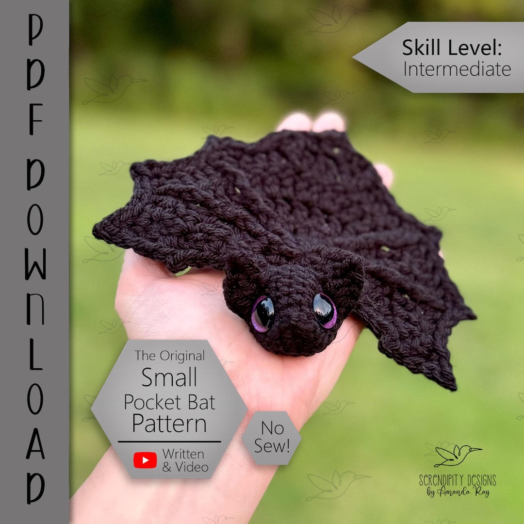 PDF + VIDEO Small Pocket Bat Crochet Pattern Arserendipitydesigns - Etsy