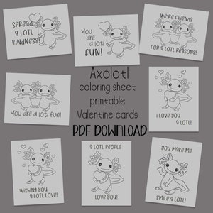 Axolotl Printable Coloring Valentine's Day Card - Etsy