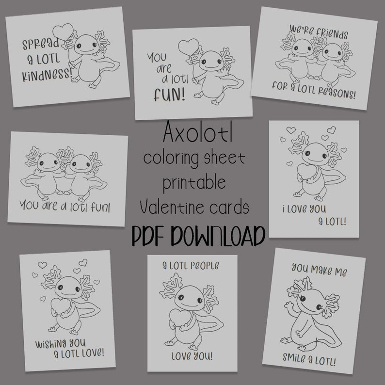 Axolotl Printable Coloring Valentine's Day Card - Etsy