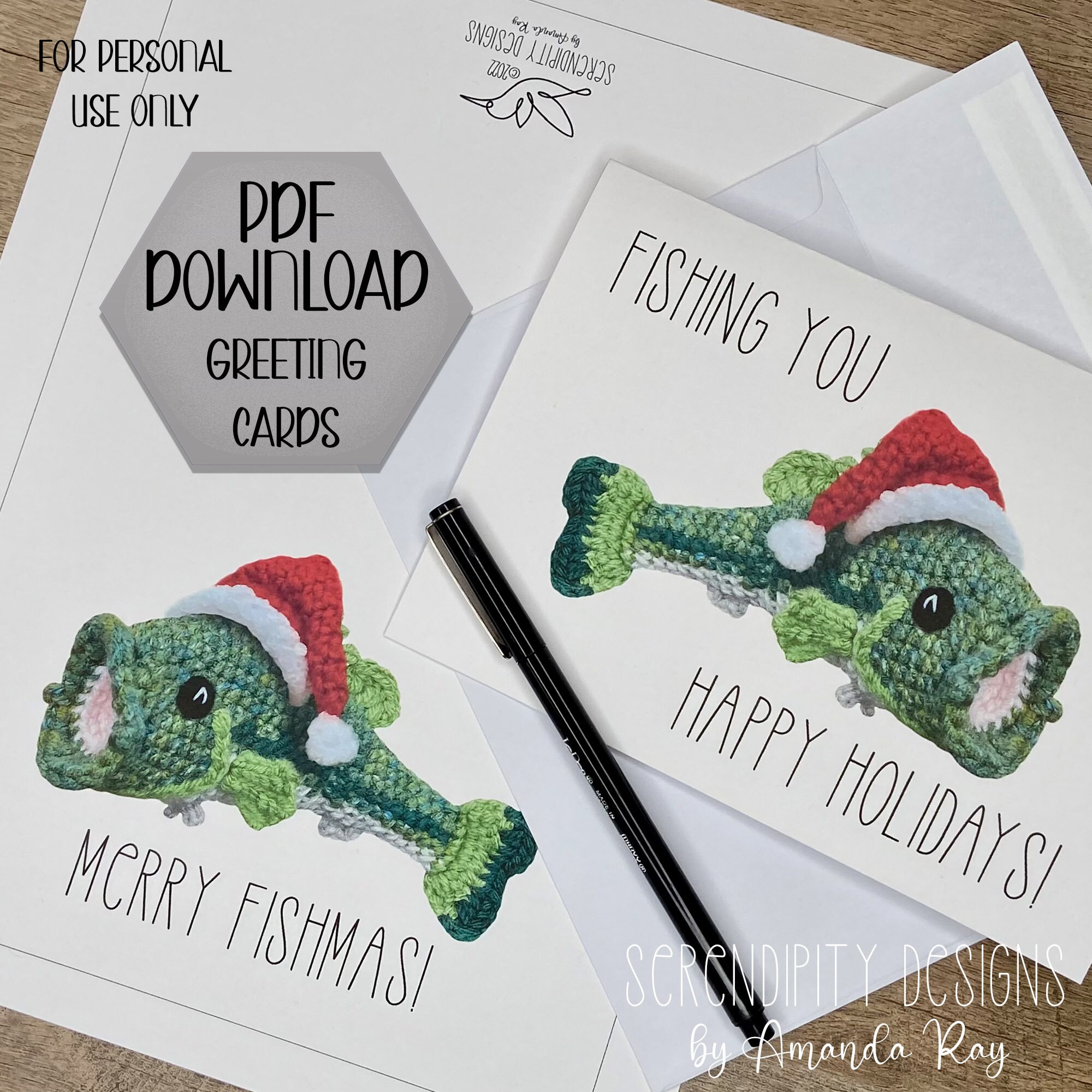 Holiday Largemouth Bass PDF Printable Greeting Cards ...