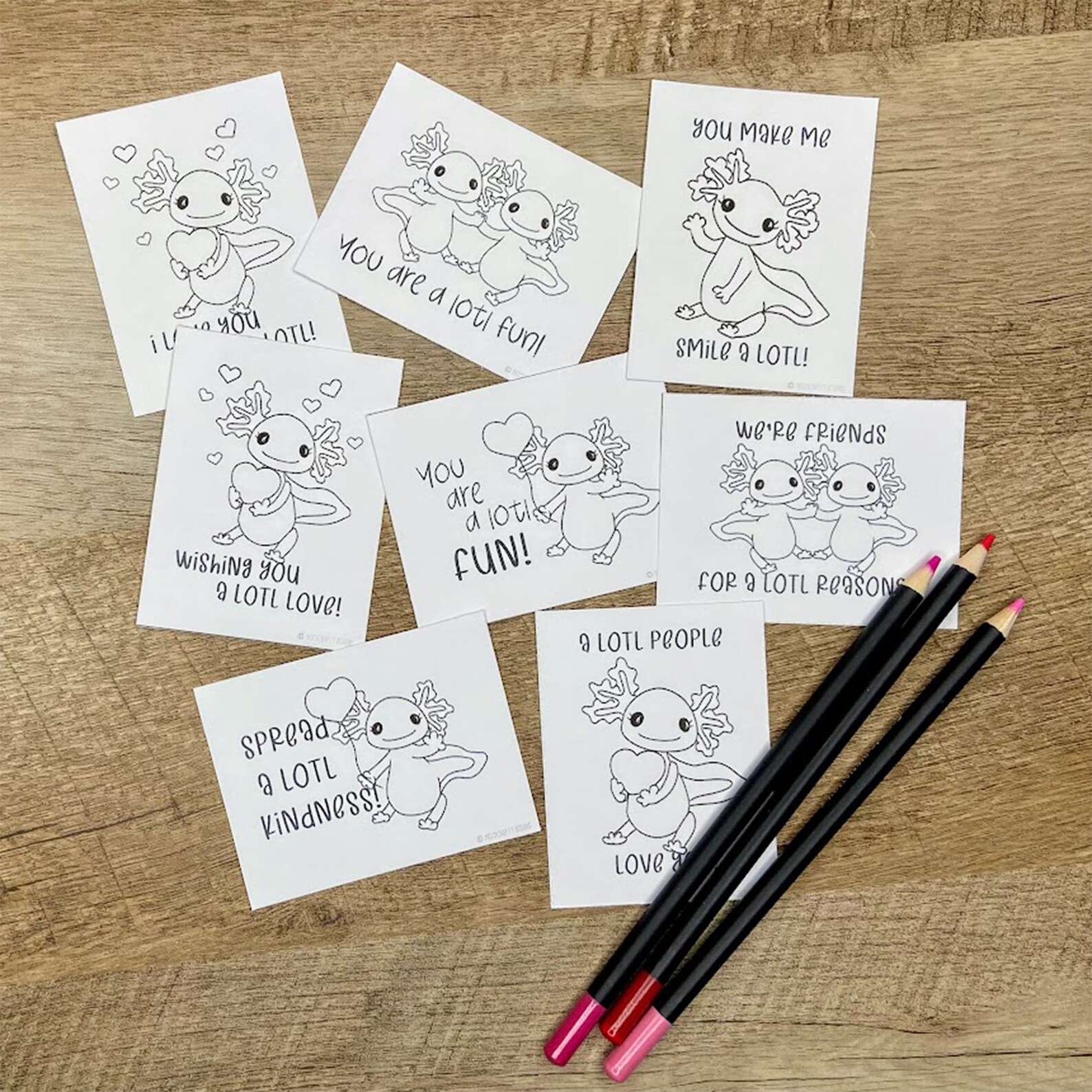 Axolotl Printable Coloring Valentine's Day Card - Etsy