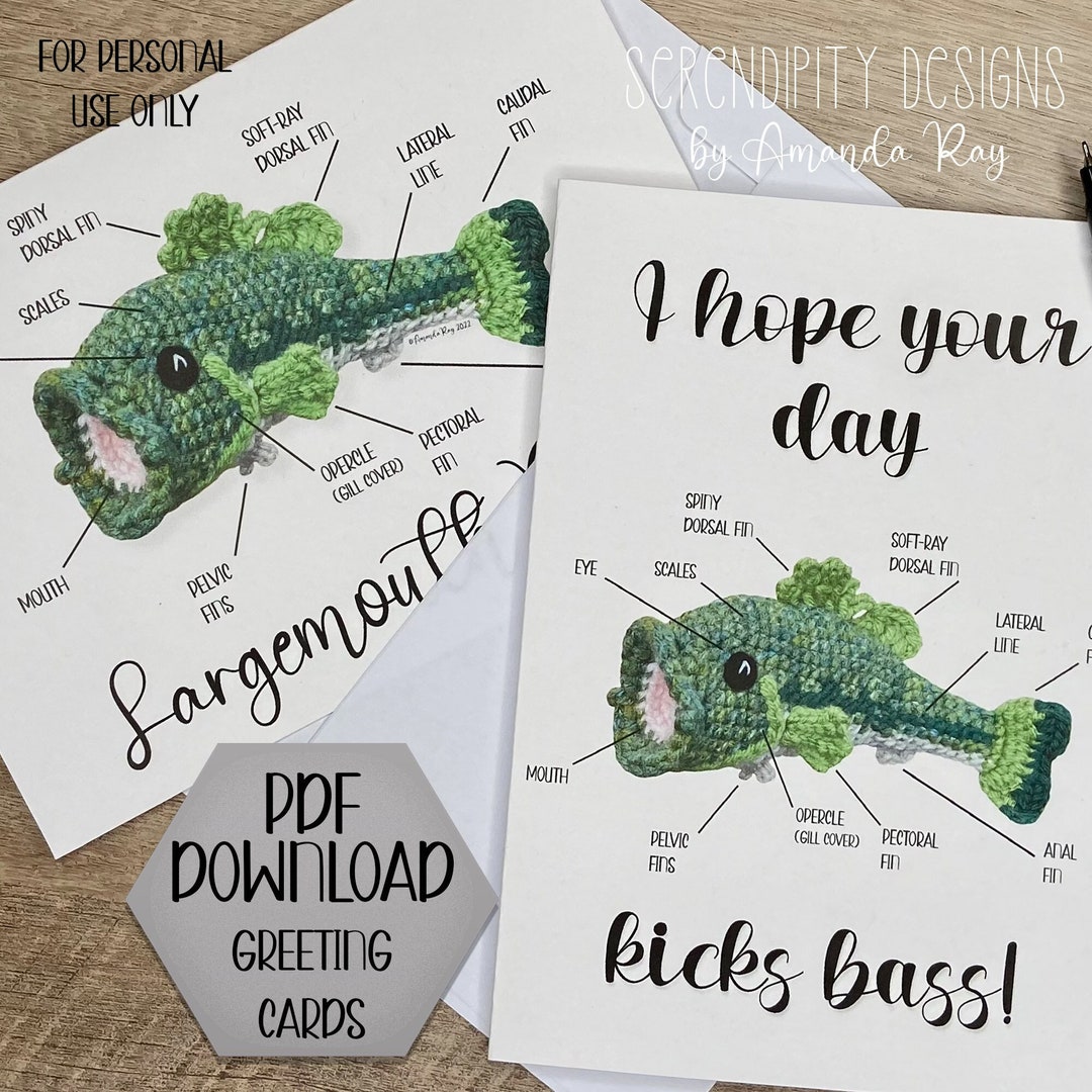 Largemouth Bass PDF Printable Greeting Card Arserendipitydesigns - Etsy