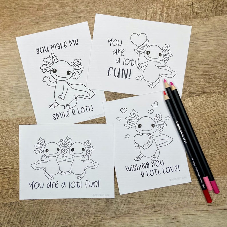Axolotl Printable Coloring Valentine's Day Card - Etsy