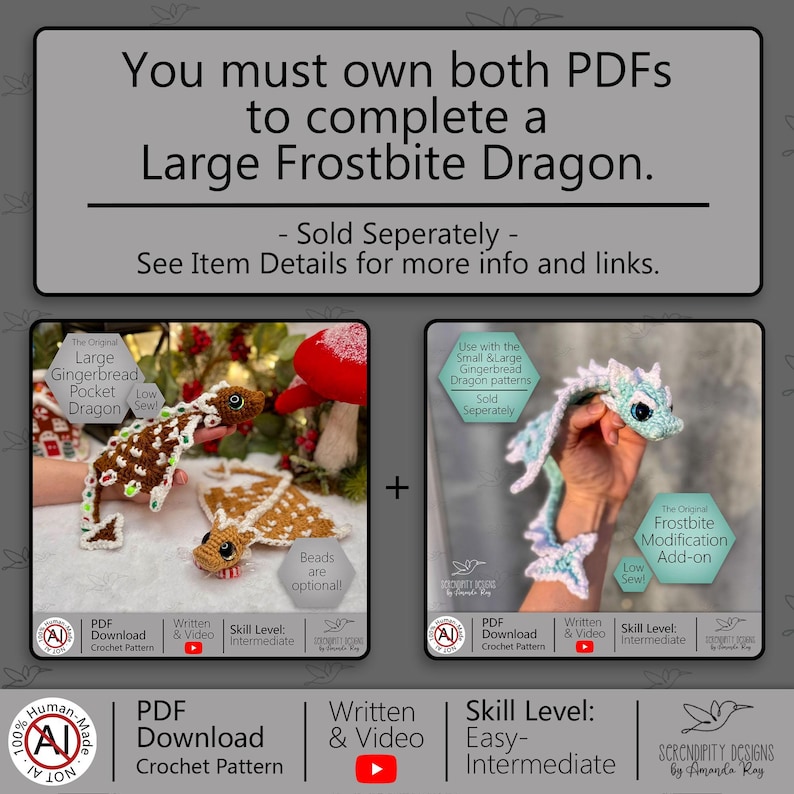 PDF + VIDEO Modification Frostbite Fierce Lava Pocket Dragon Crochet ...