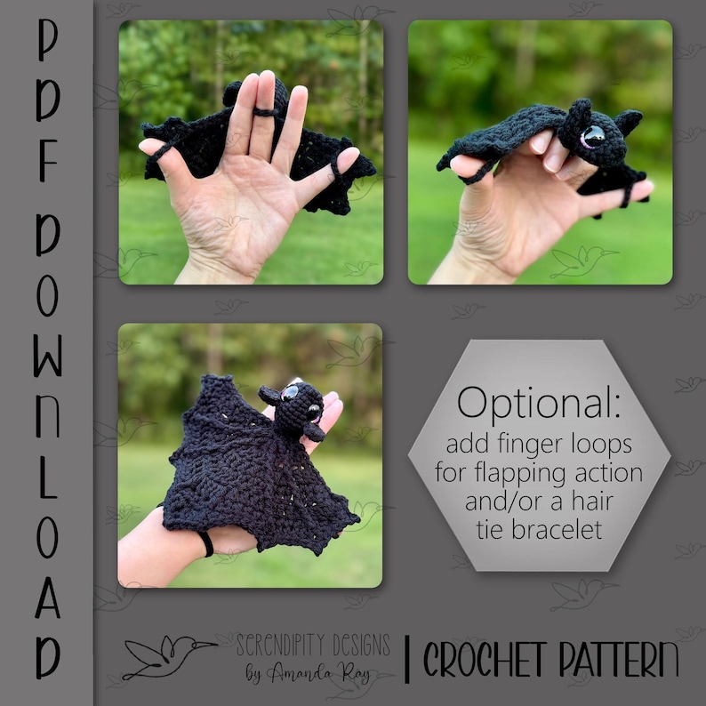 PDF + VIDEO Large Pocket Bat Snuggler Bookmark Crochet Pattern ...