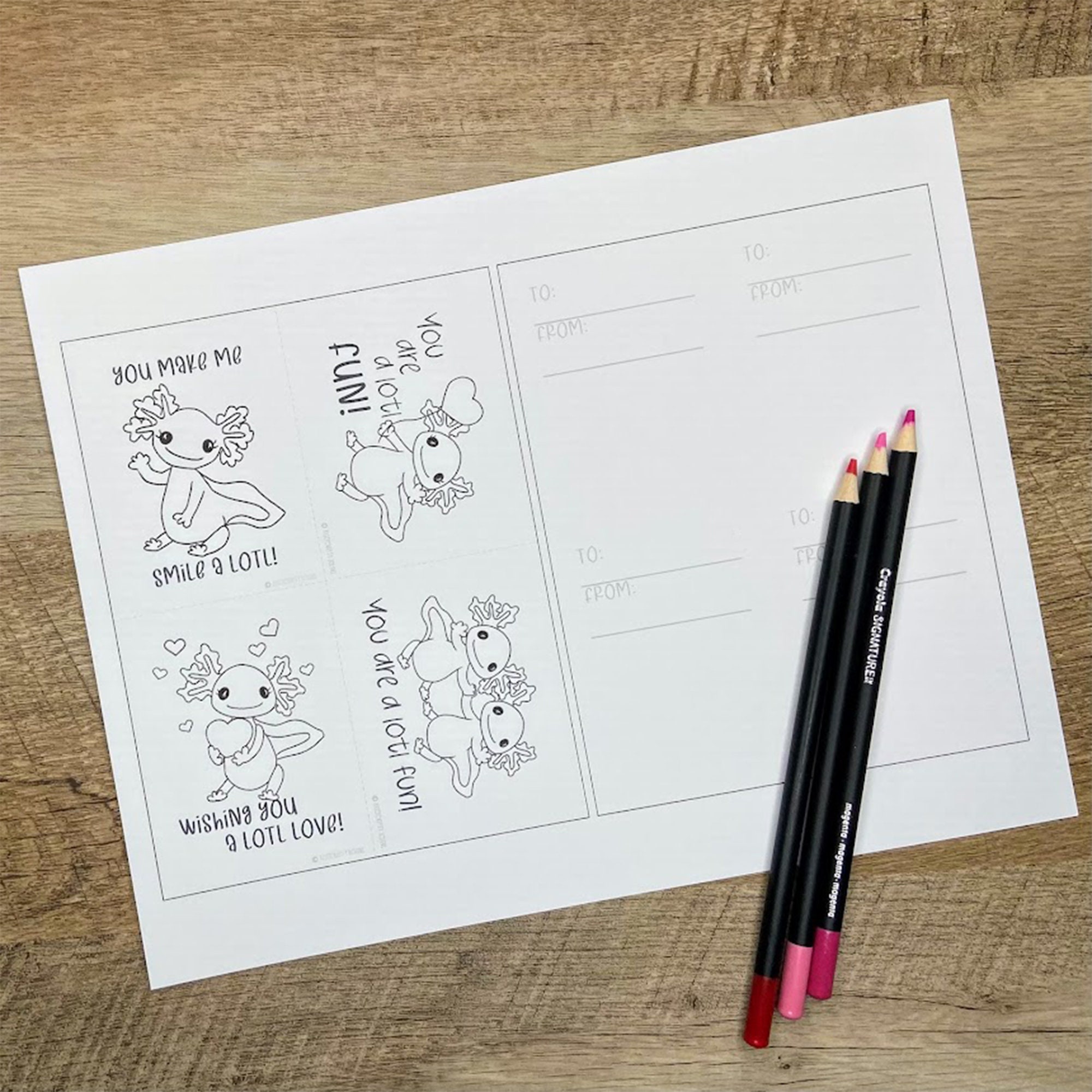 Axolotl Printable Coloring Valentine's Day Card - Etsy