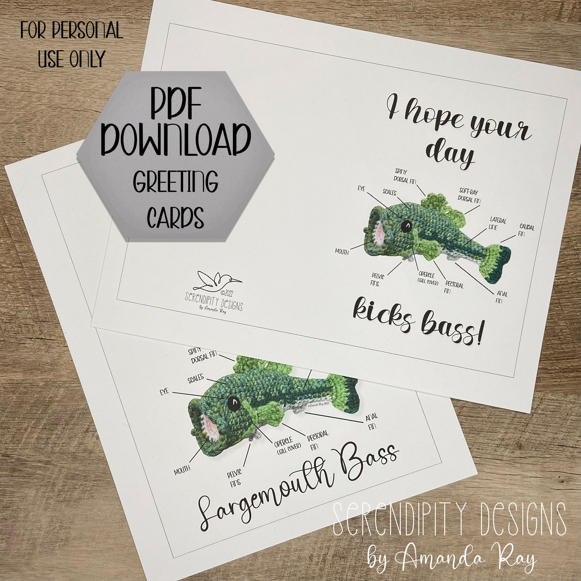 Largemouth Bass PDF Printable Greeting Card Arserendipitydesigns - Etsy