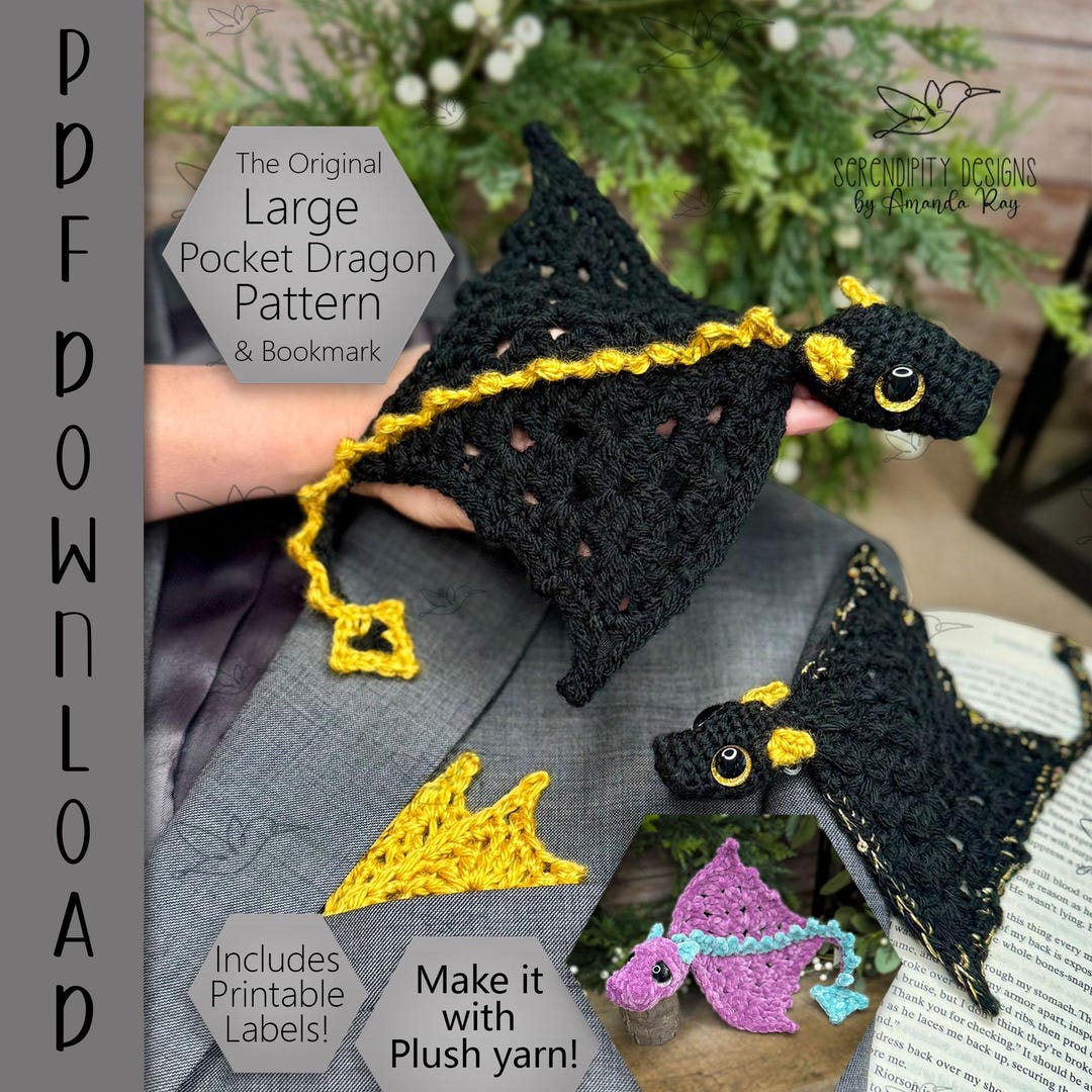 PDF Large Adult Pocket Dragon Bookmark Crochet Pattern ...