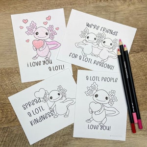 Axolotl Printable Coloring Valentine's Day Card - Etsy