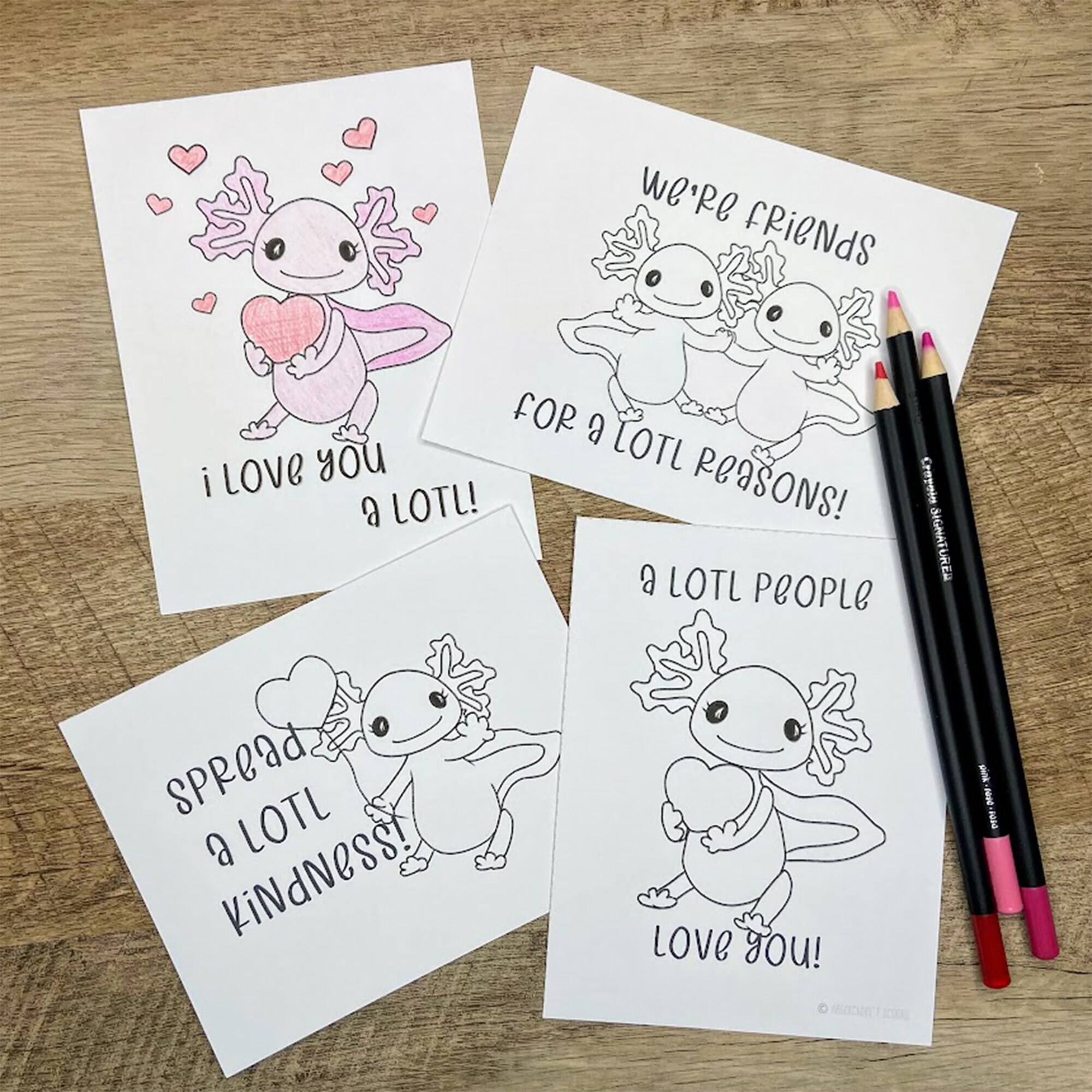 Axolotl Printable Coloring Valentine's Day Card - Etsy
