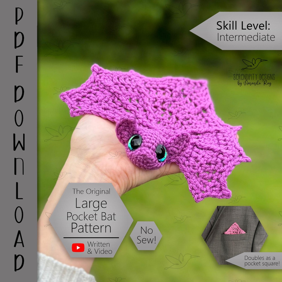 PDF + VIDEO Large Pocket Bat Snuggler Bookmark Crochet Pattern ...