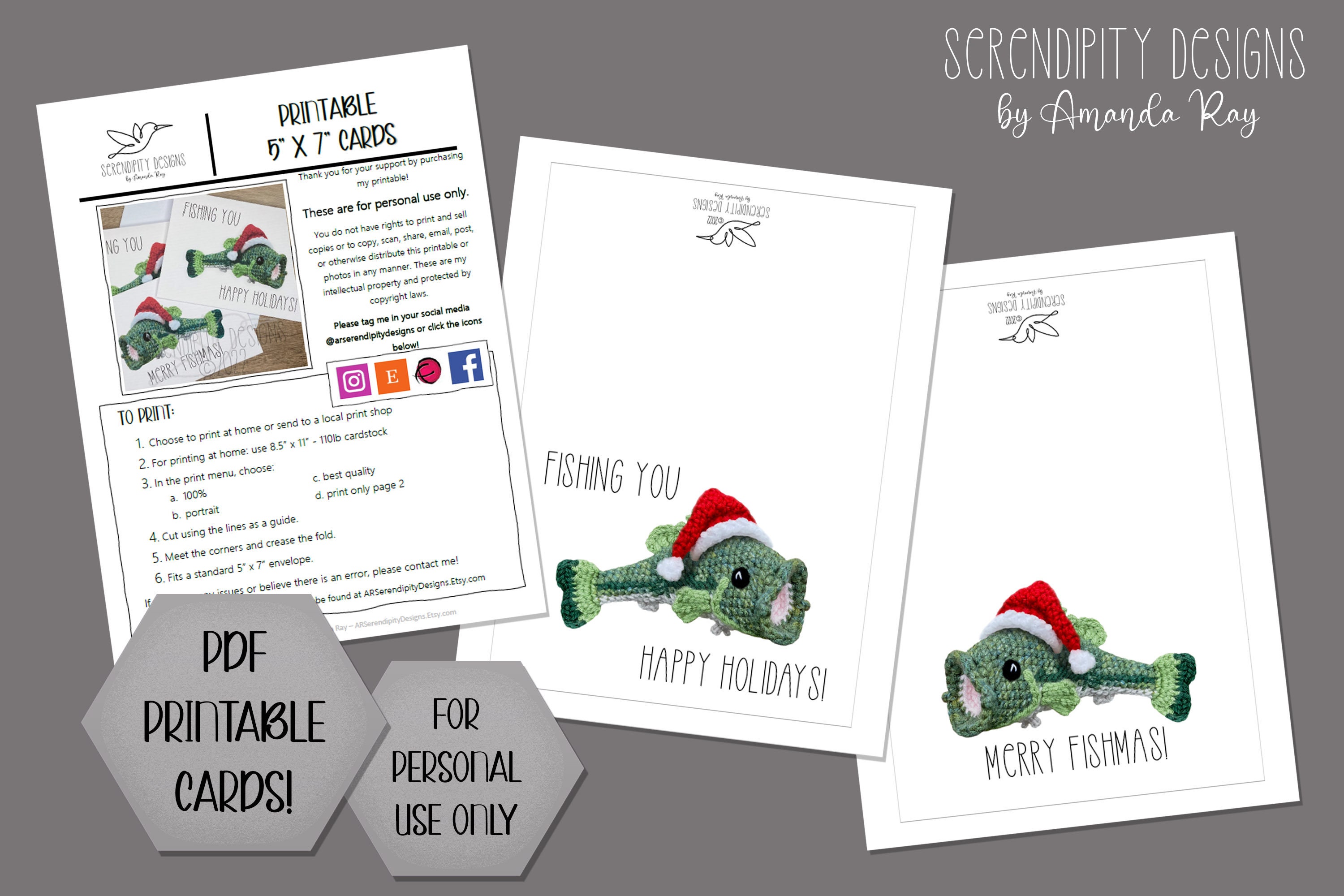 Holiday Largemouth Bass PDF Printable Greeting Cards ...