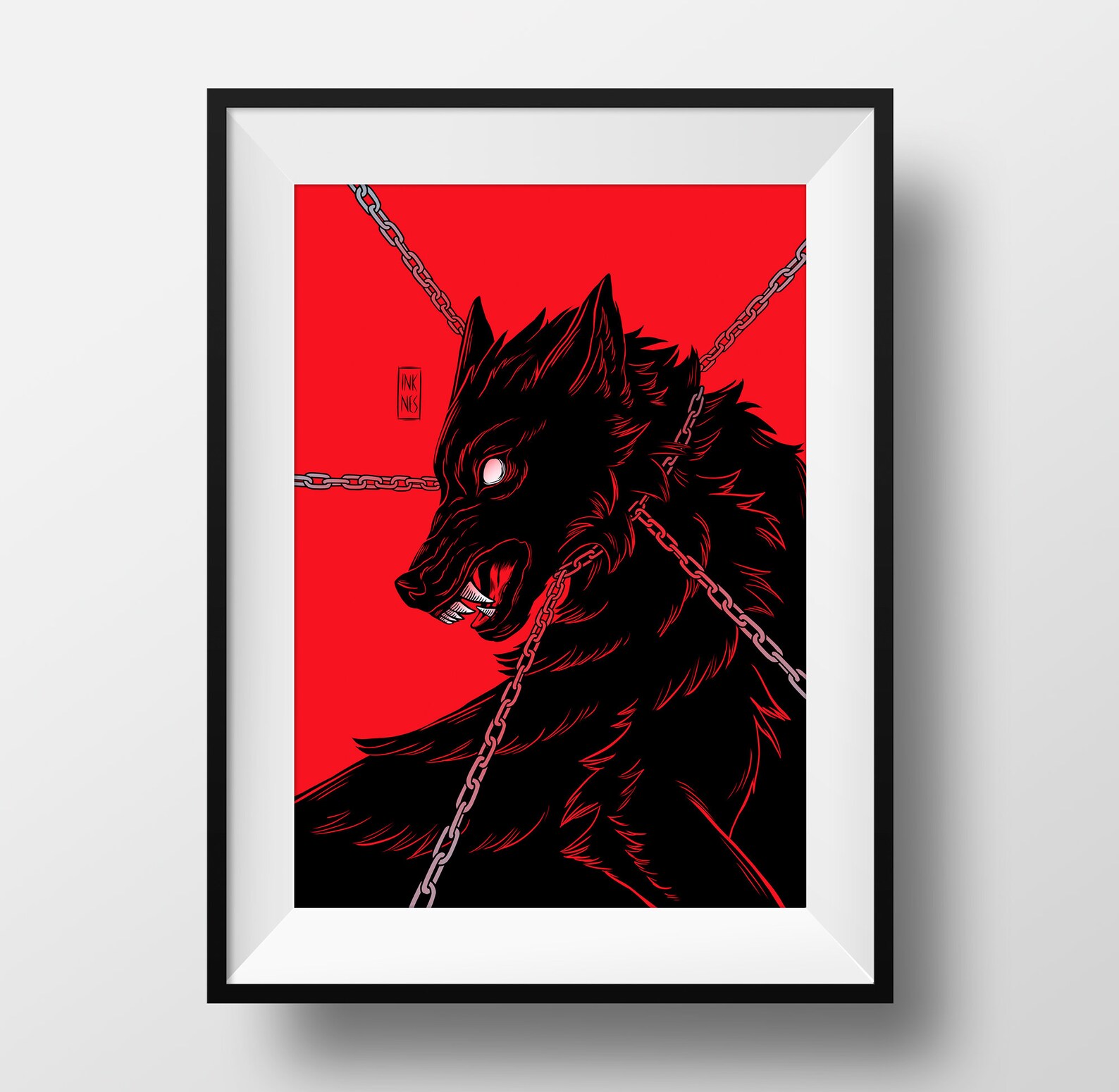 Black Wolf Chained Red Background Wolf Wall Art Gothic - Etsy