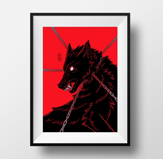 Black Wolf Chained Red Background Wolf Wall Art Gothic - Etsy