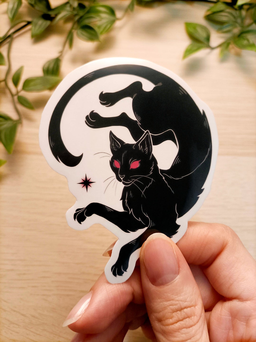 Black Cat Sticker Whimsical Cat Sticker Glossy Vinyl Waterproof Gothic ...