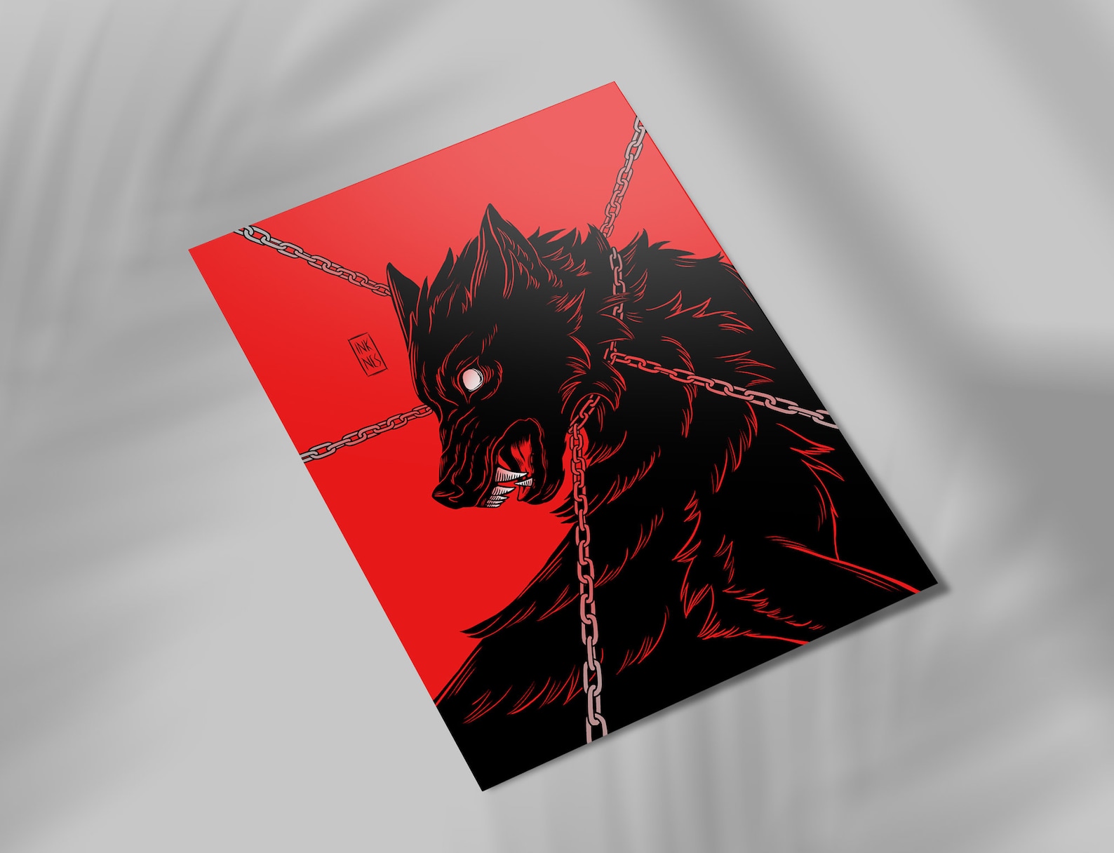 Black Wolf Chained Red Background Wolf Wall Art Gothic - Etsy