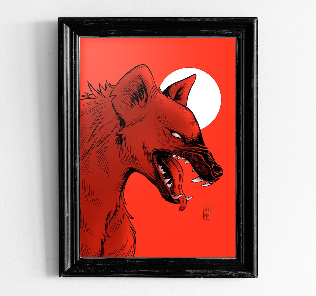 Hyena Art Print Wild Dog Poster Animal Wall Art Gothic Home Decor Hyena ...