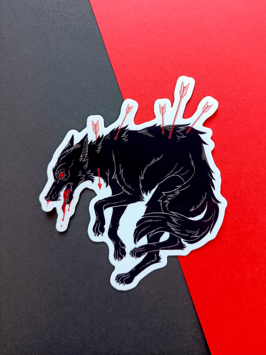 Black Wolf Sticker With Red Arrows | Waterproof Vinyl Sticker for ...