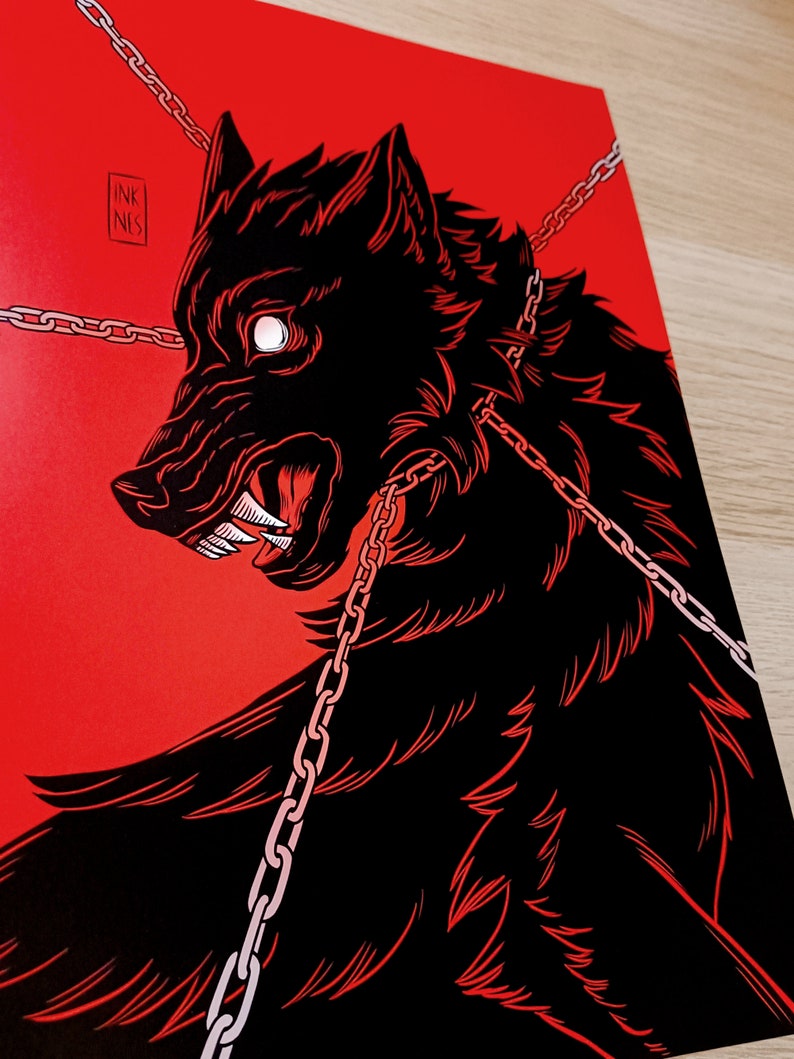 Black Wolf Chained Red Background Wolf Wall Art Gothic - Etsy