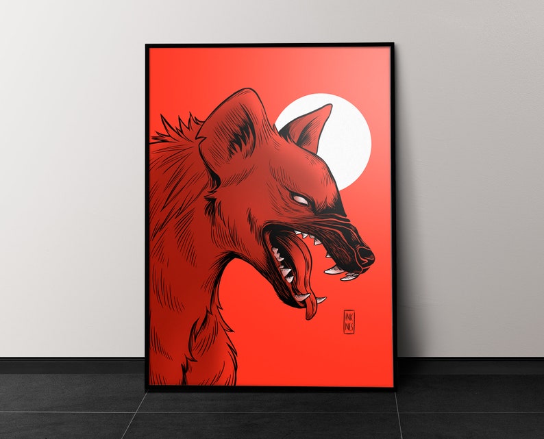 Hyena Art Print Wild Dog Poster Animal Wall Art Gothic - Etsy