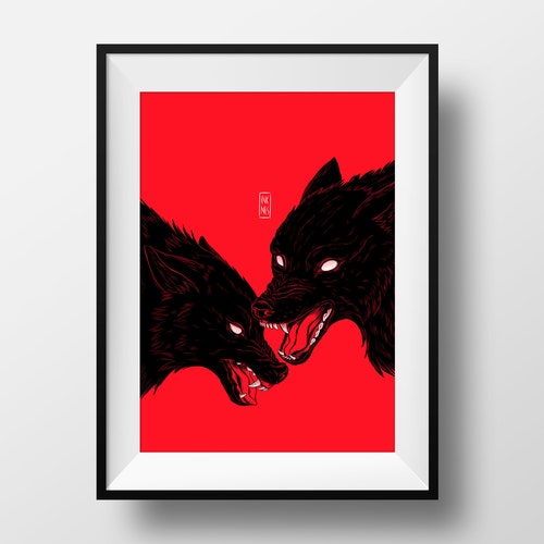 Black Wolf Chained Red Background Wolf Wall Art Gothic - Etsy