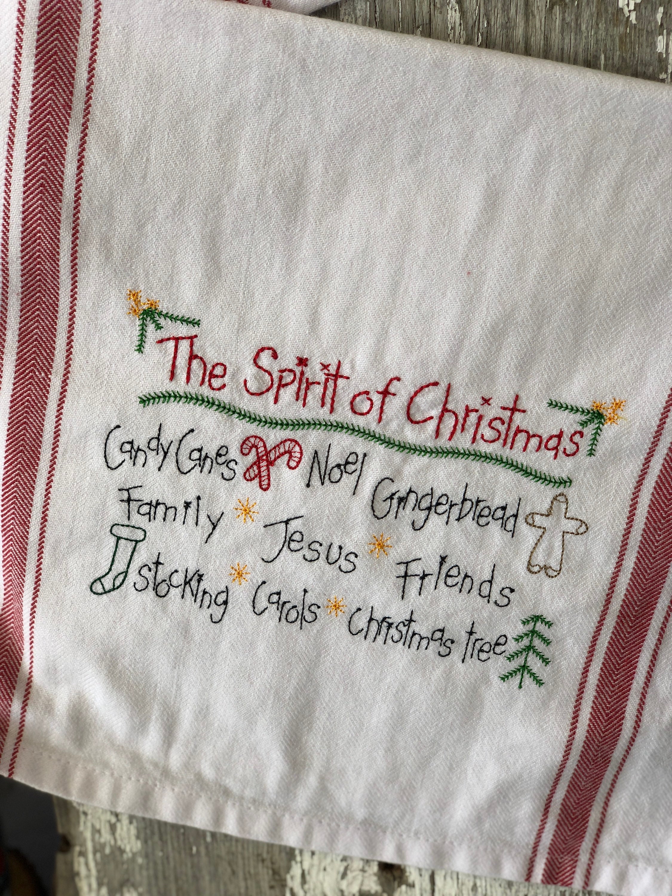 Christmas Tea Towel, Embroidered Towel, Vintage Decor, Embroidered ...