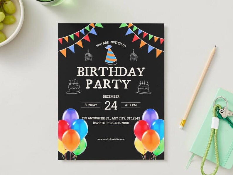 Editable Basic Birthday Party Invitation - Etsy