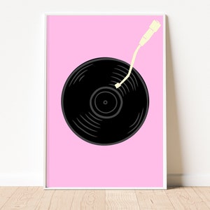 Pink Record Art Print Vinyl Retro Record Player Poster Black and Pink ...
