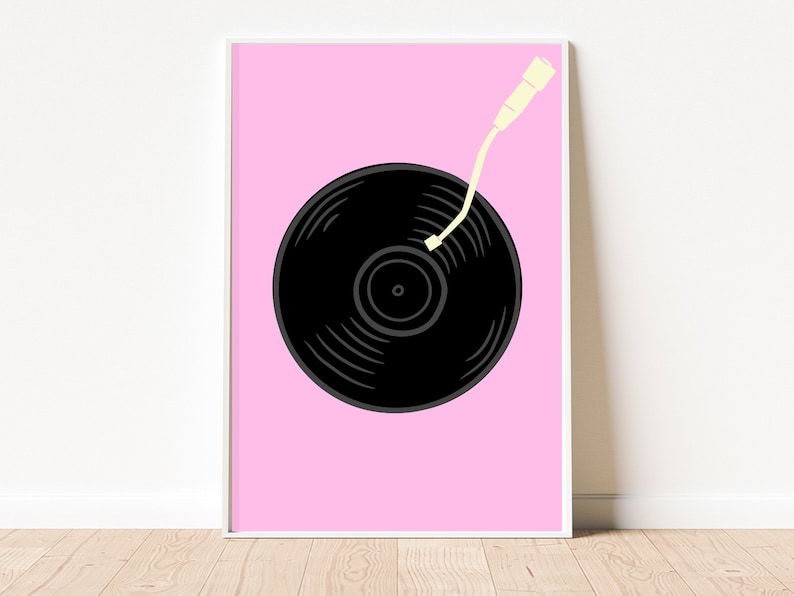 Pink Record Art Print Vinyl Retro Record Player Gallery Wall - Etsy
