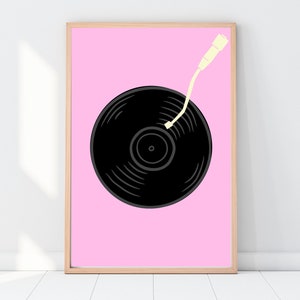 Pink Record Art Print Vinyl Retro Record Player Poster Black and Pink ...